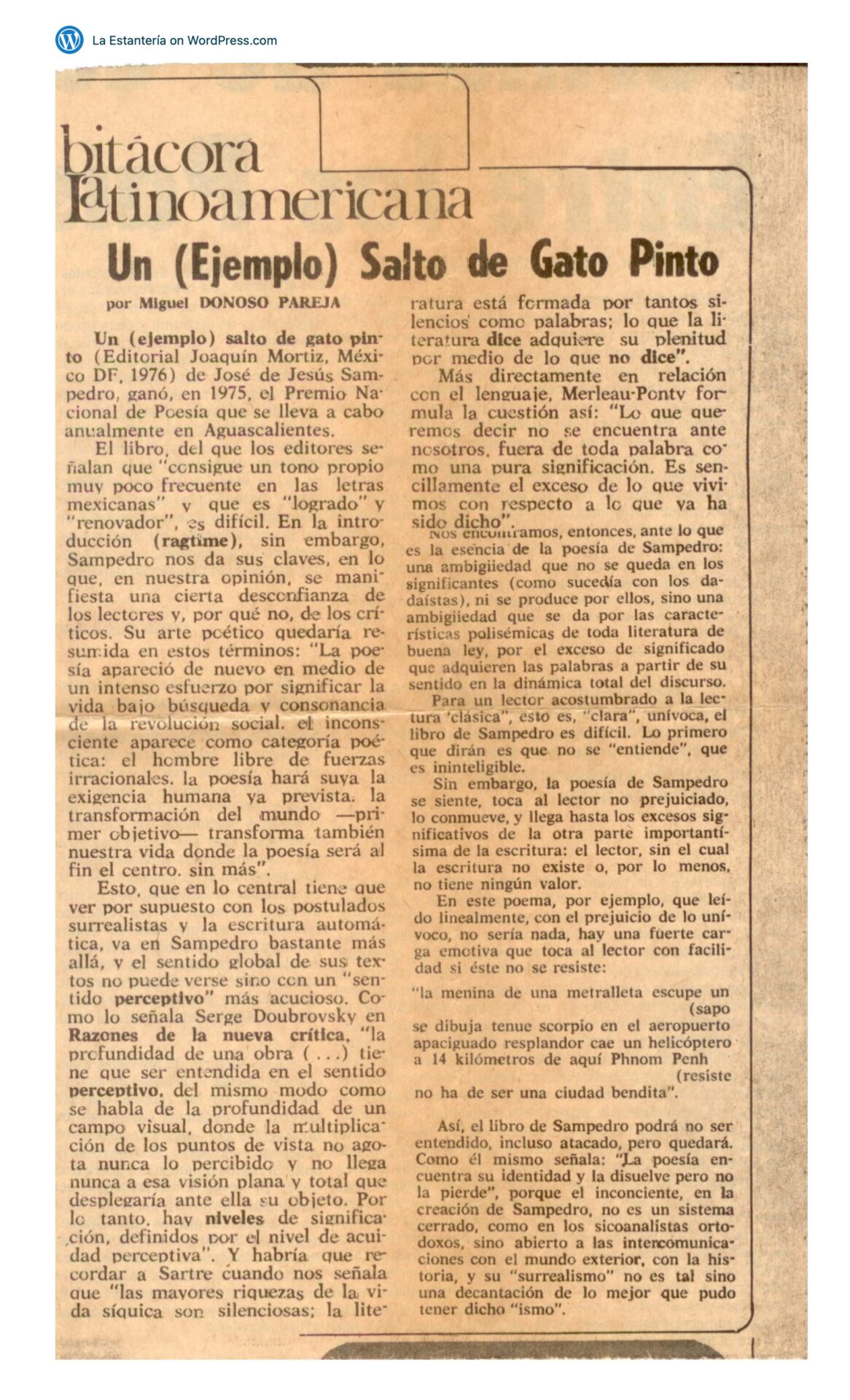 Bitácora Latinoamericana Un (ejemplo) salto de gato pinto | La Gualdra ...